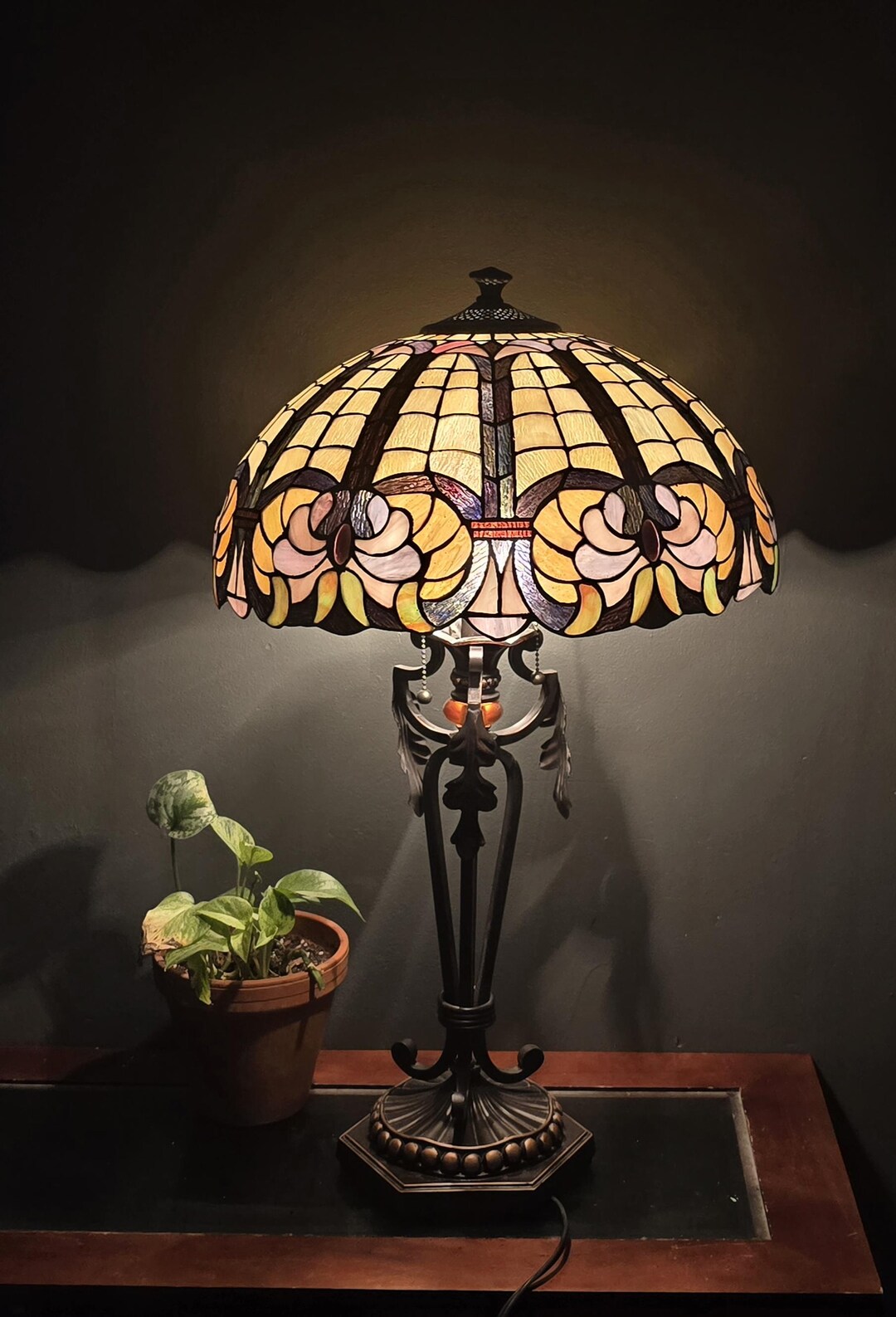 Tiffany Style Lamp, Slag Glass, Vintage Table Lamp, Stained Glass ...