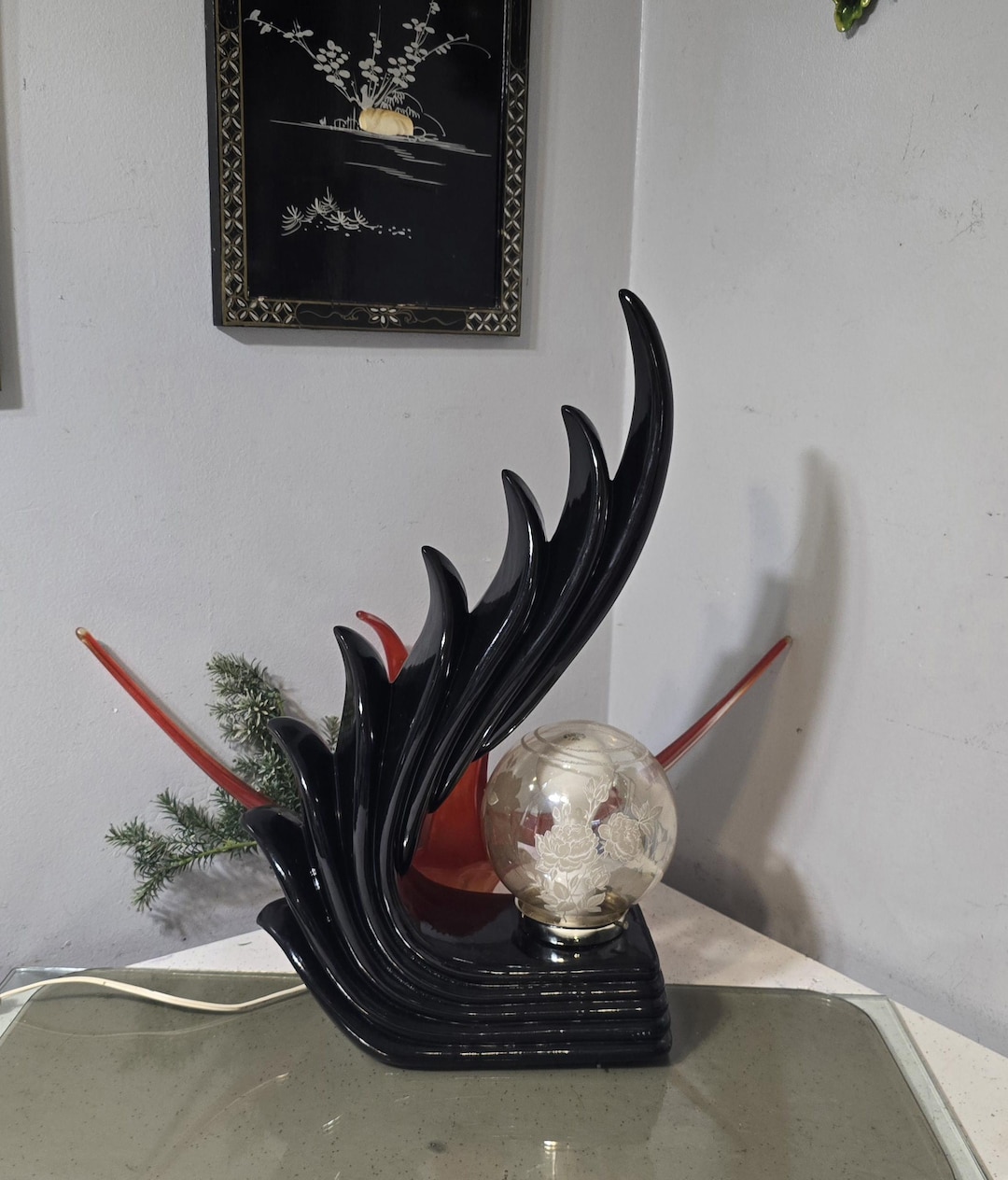 Table Lamp, Vintage, Retro, Wing Lamp, Art Lamp, Glass Globe ...