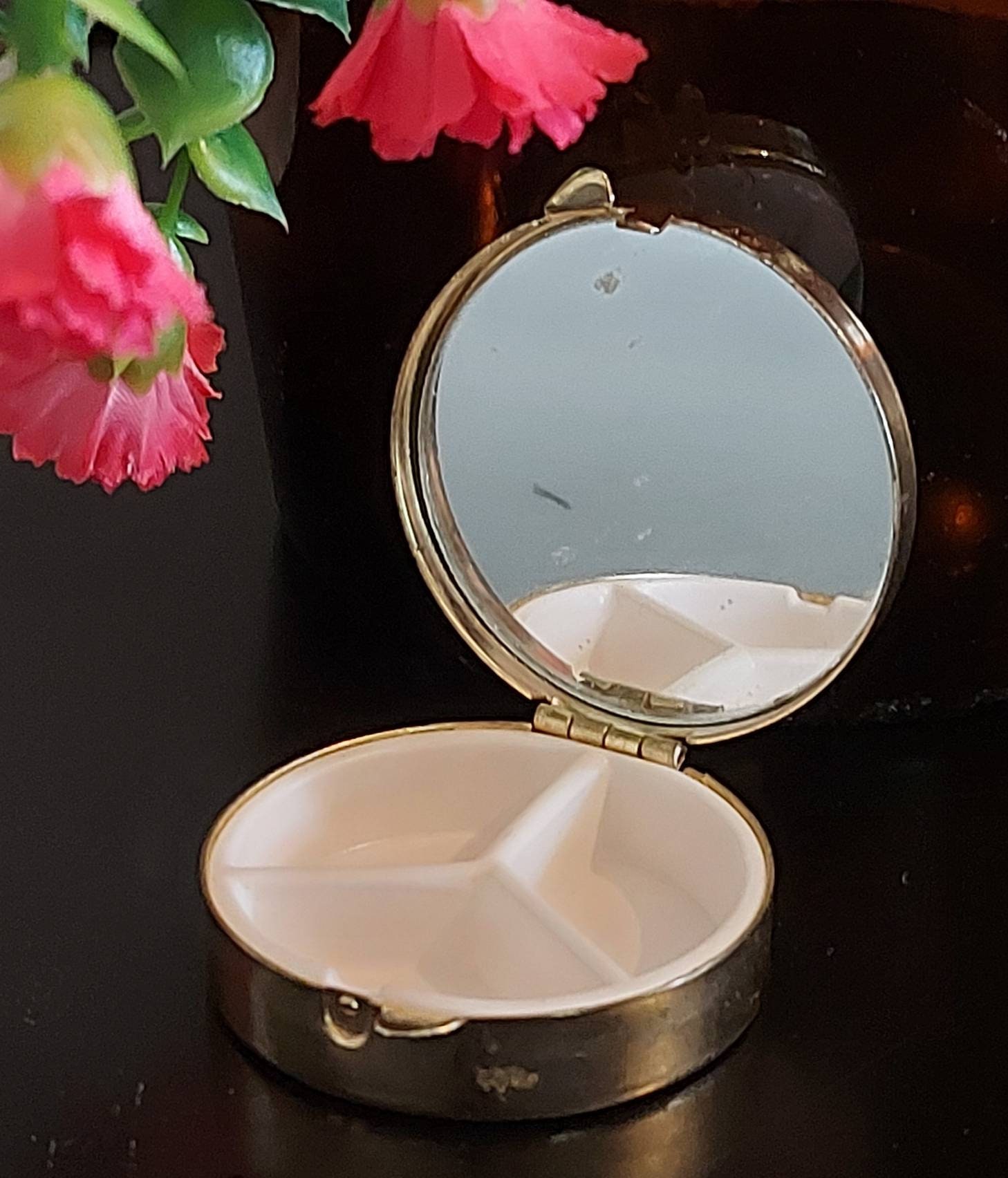 Medicine Box Vintage Pill Container Brass Round Keepsake | Etsy