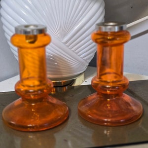 Candle Holders, Orange Glass, Vintage, Glassware, Home Decor,eq3 ...