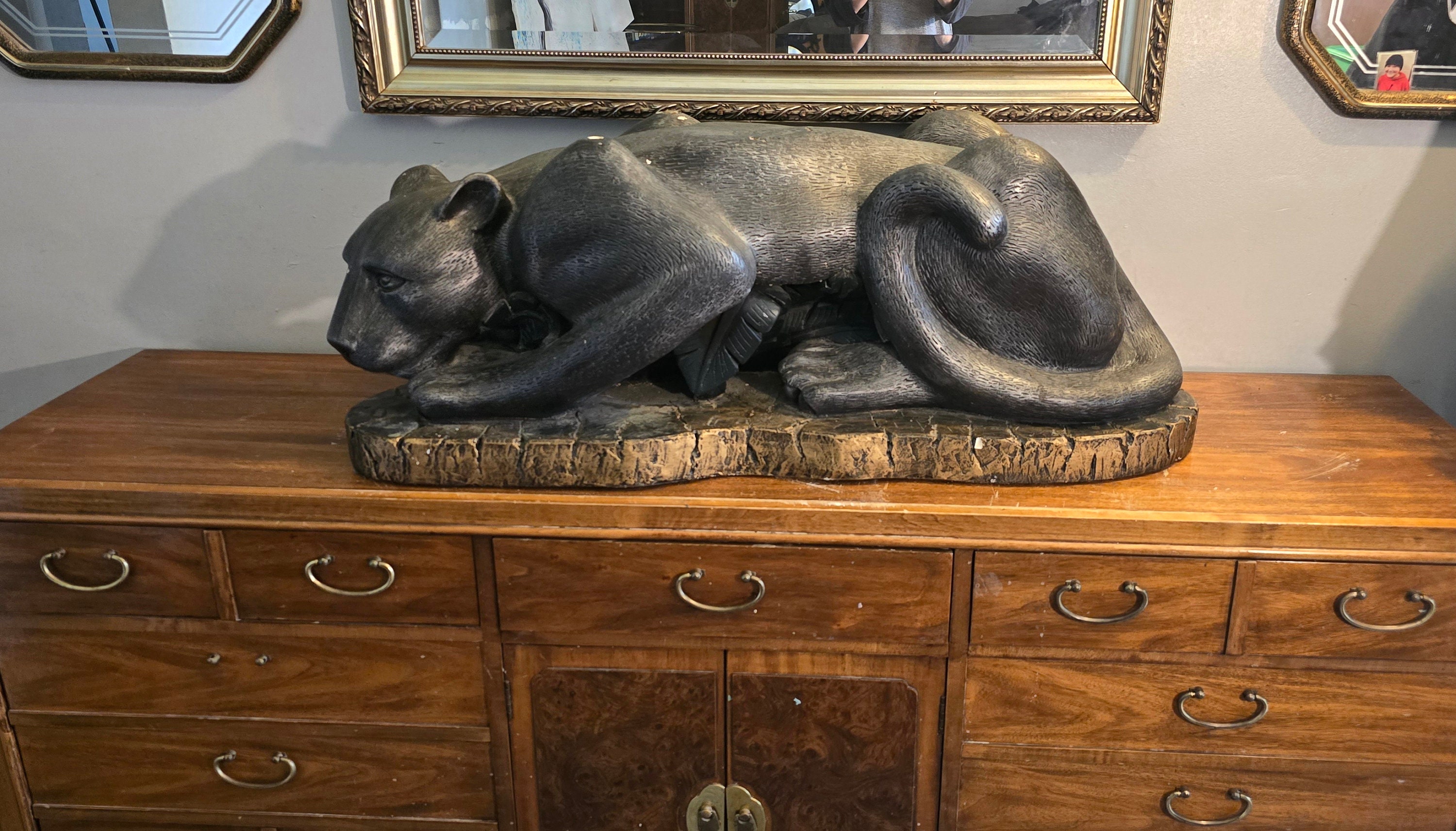 Black Panther Glass Top Plaster Coffee Table End Table Vintage Panther Table Statue Figurine Animal Sculpture Furniture Etsy