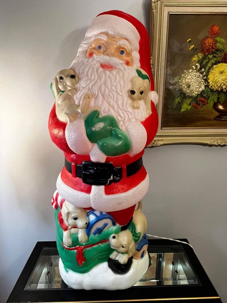Santa Blow Mold, Santa Claus and Puppies, With Cord, Vintage, Christmas ...