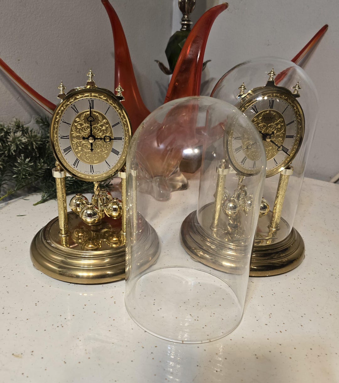 Solar Quartz, Dome Clock, Glass Dome, Brass Pendelum, Vintage Clock ...