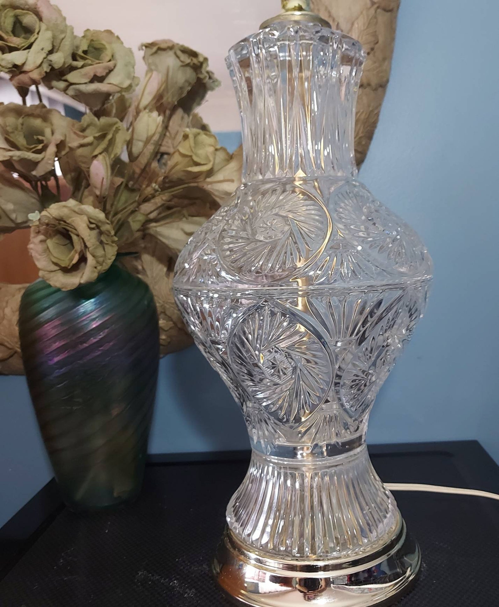 Large Crystal Lamp Large Vintage 80s Vintage Table Lamp | Etsy