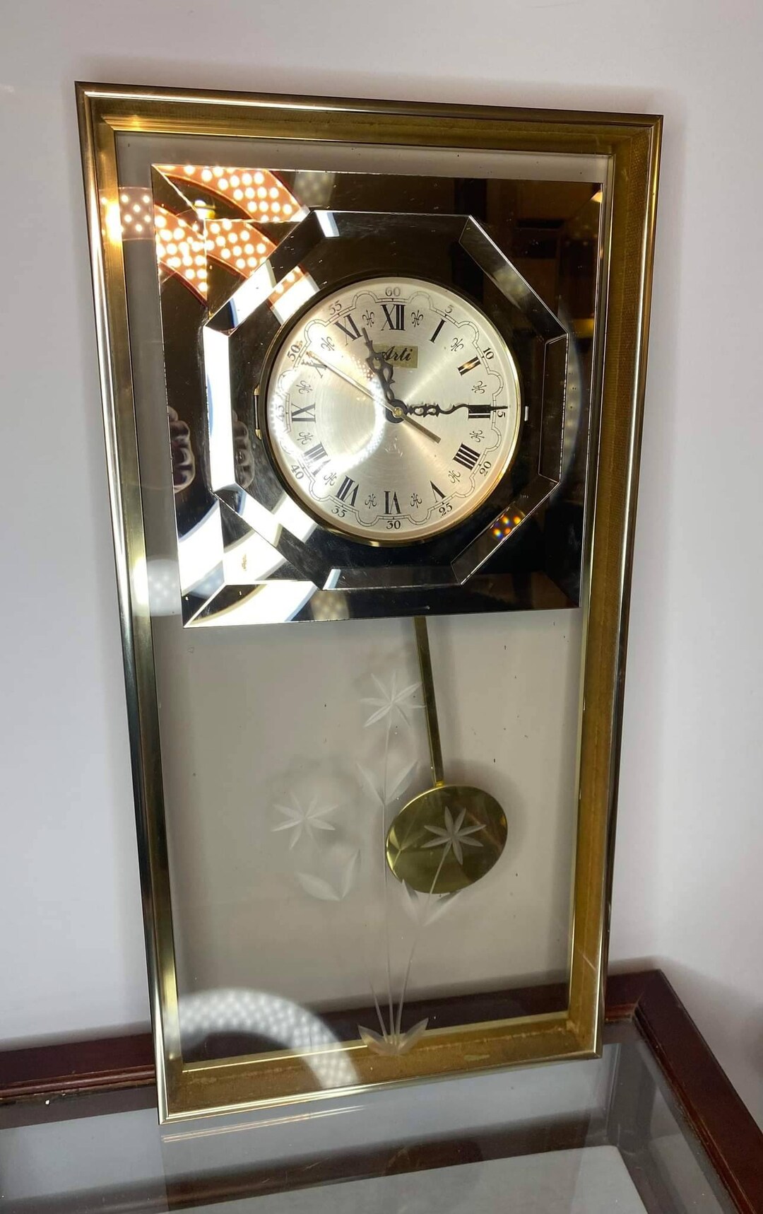 Arti, Glass, Pendulum Clock, Vintage, Etched Glass, Wall Clock, Home ...