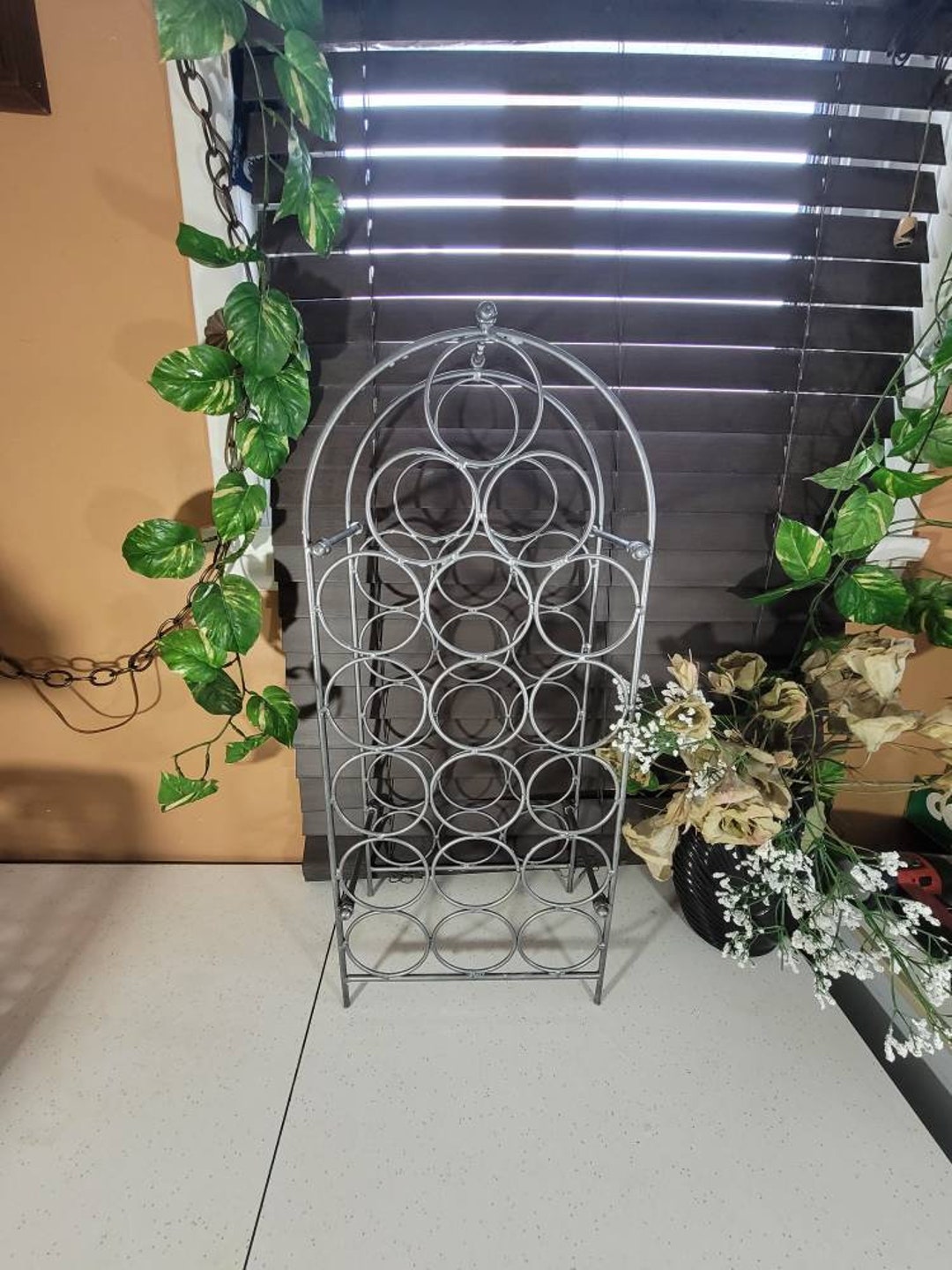 Silver Metal Wine Rack, Large, Vintage Wine Bottle Holder, Drink and ...