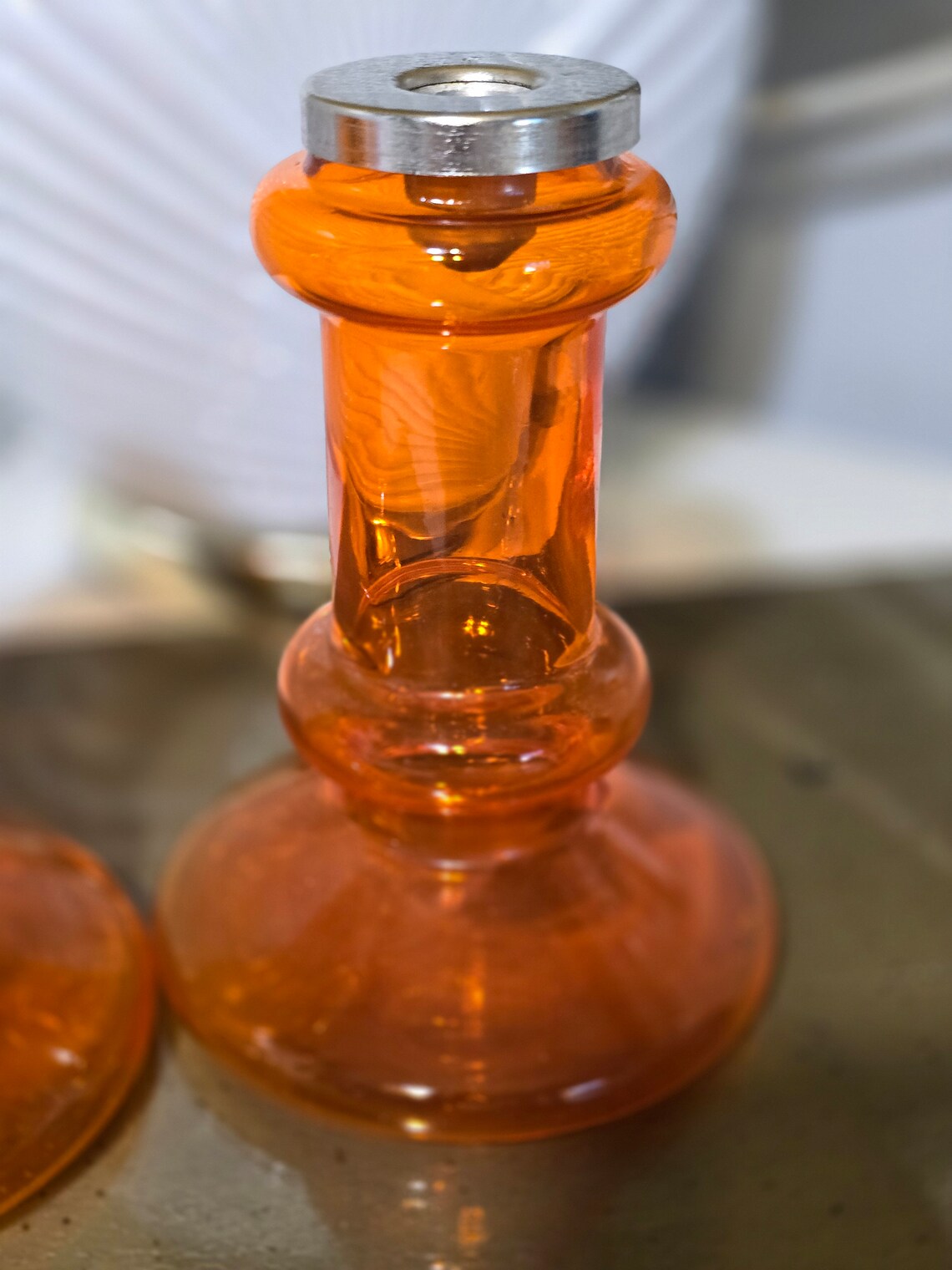 Candle Holders, Orange Glass, Vintage, Glassware, Home Decor,eq3 ...