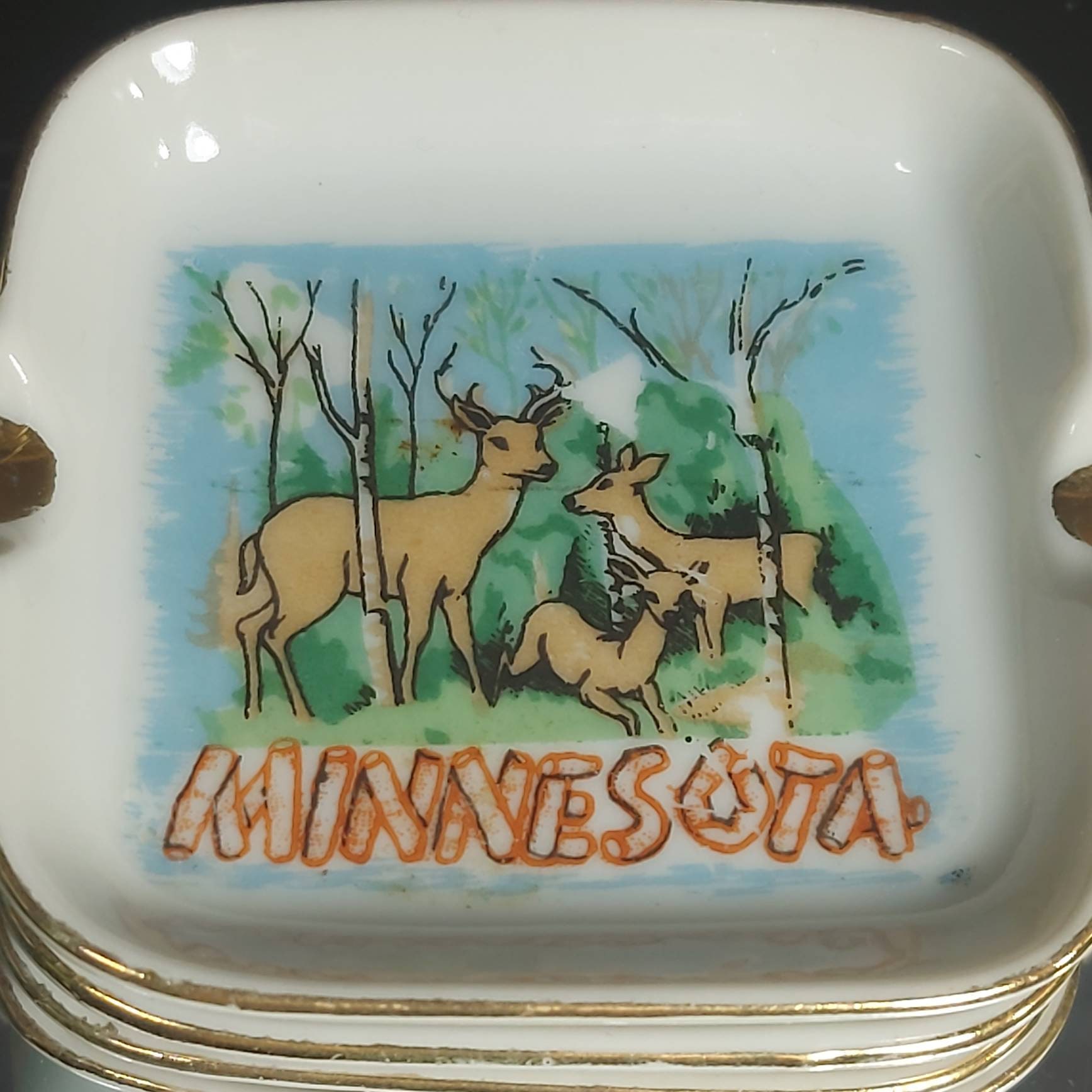 Miniature Ashtray Set With Holder, Vintage, Minnesota Souvenir, Canada ...