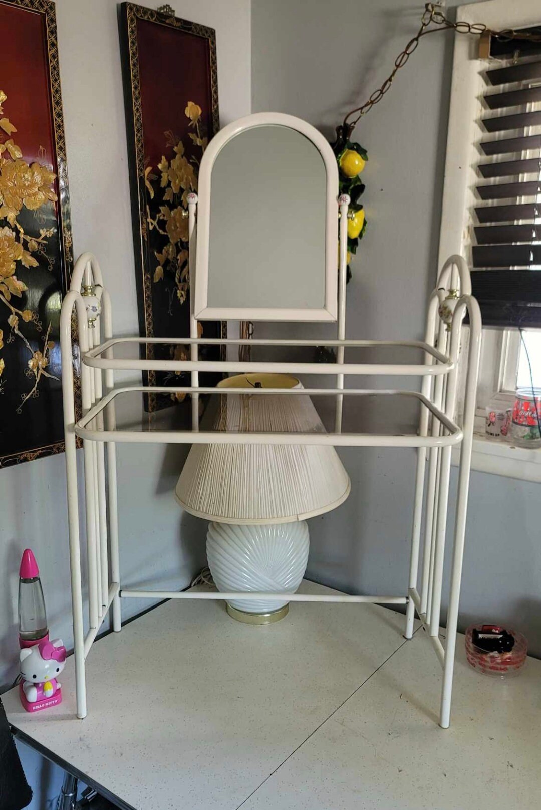 Metal Vanity With Chair Set, Vanity Table, Porcelain, Vintage Vanity ...