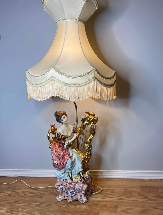 Italian Capodimonte Porcelain Lamp, Antique, Silk Fringe Shade ...