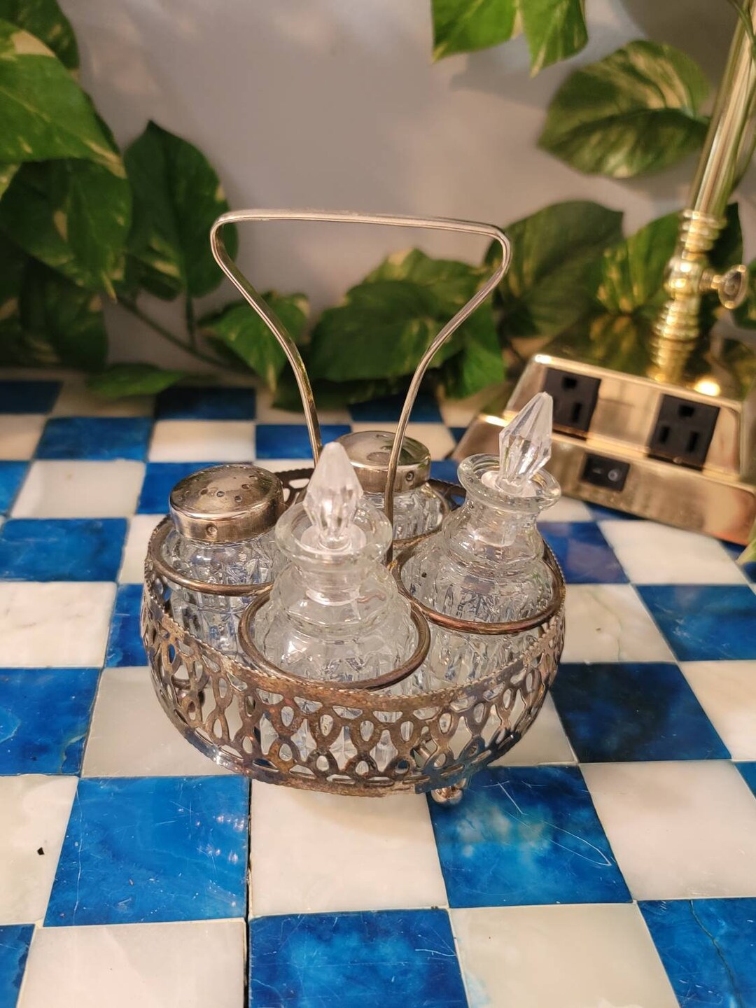 Elegance,crystal Serving Set, Cruet, Silver Plated, Holder, Vintage ...