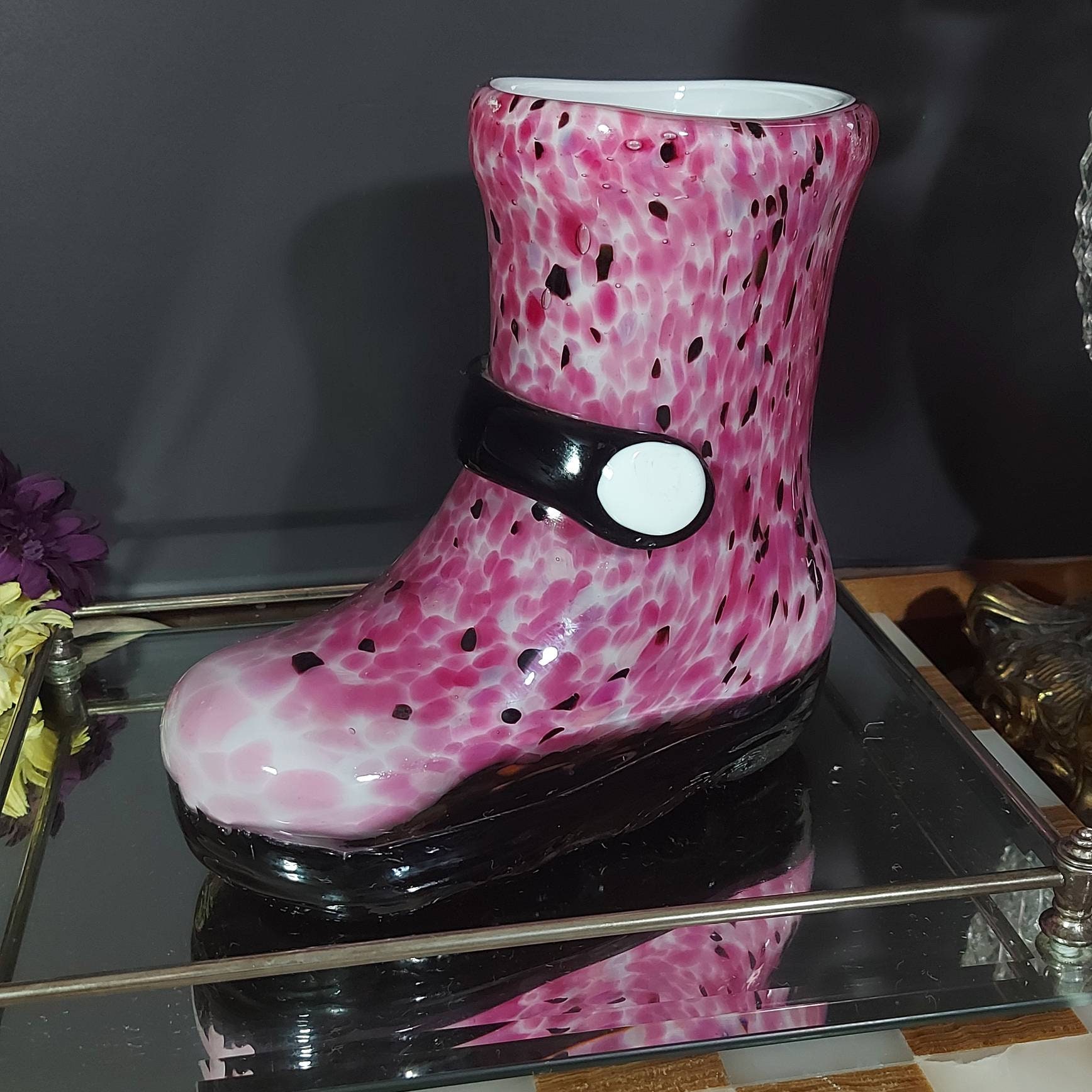 Hand Blown Glass, Vintage Art Glass, Boot, Shoe, Vase, Home Decor ...