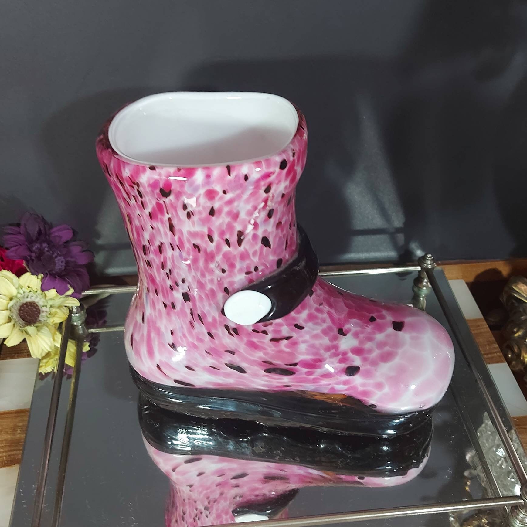 Hand Blown Glass, Vintage Art Glass, Boot, Shoe, Vase, Home Decor ...