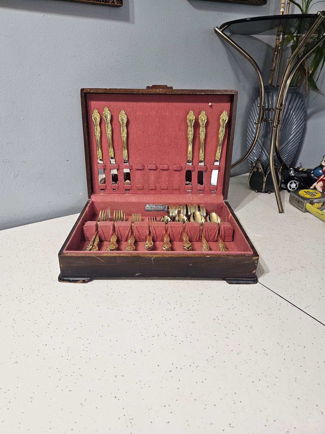 Silverware Chest Set Vintage Cutlery, Box Set, Goldplated, Wood Chest ...