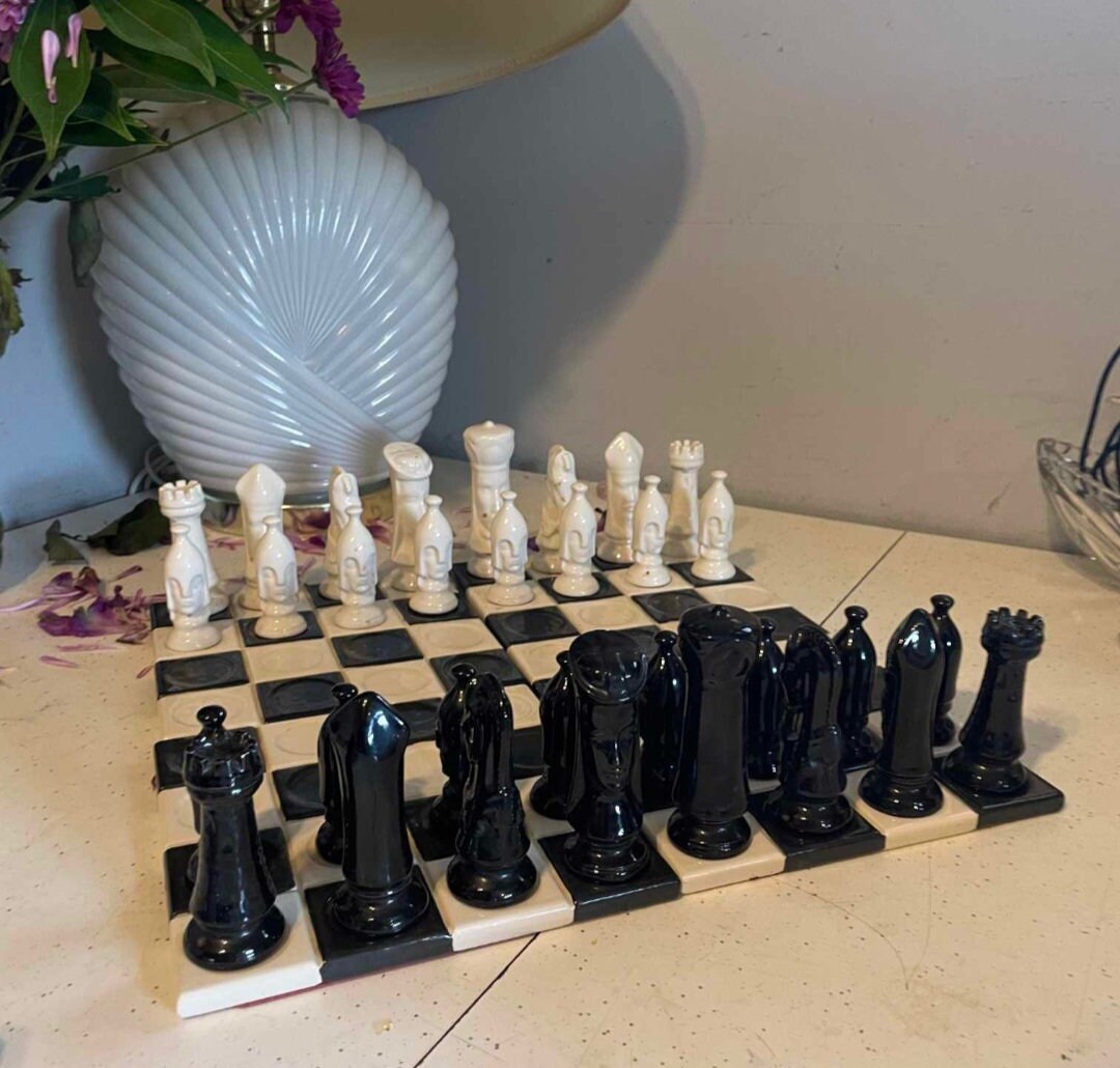 Duncan Chess Set, Vintage Ceramic Chess Set, Medieval Gothic Bisque ...