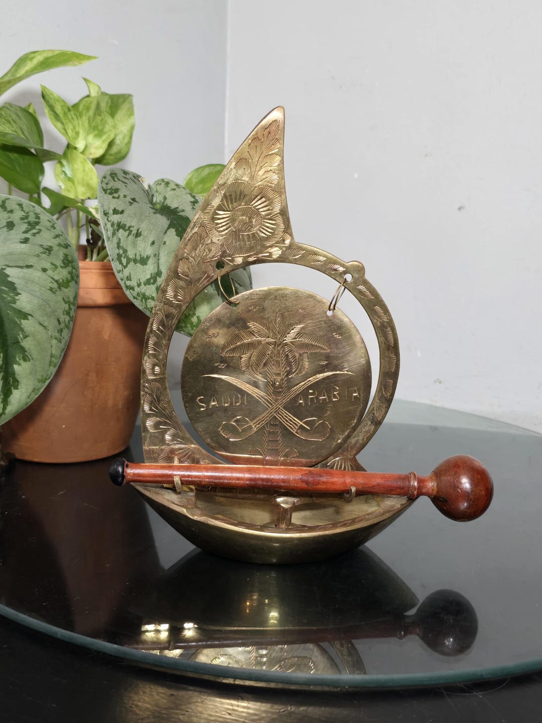 Brass Gong, Table Top Dinner Gong, Vintage, Solid Brass,tetched Brass ...