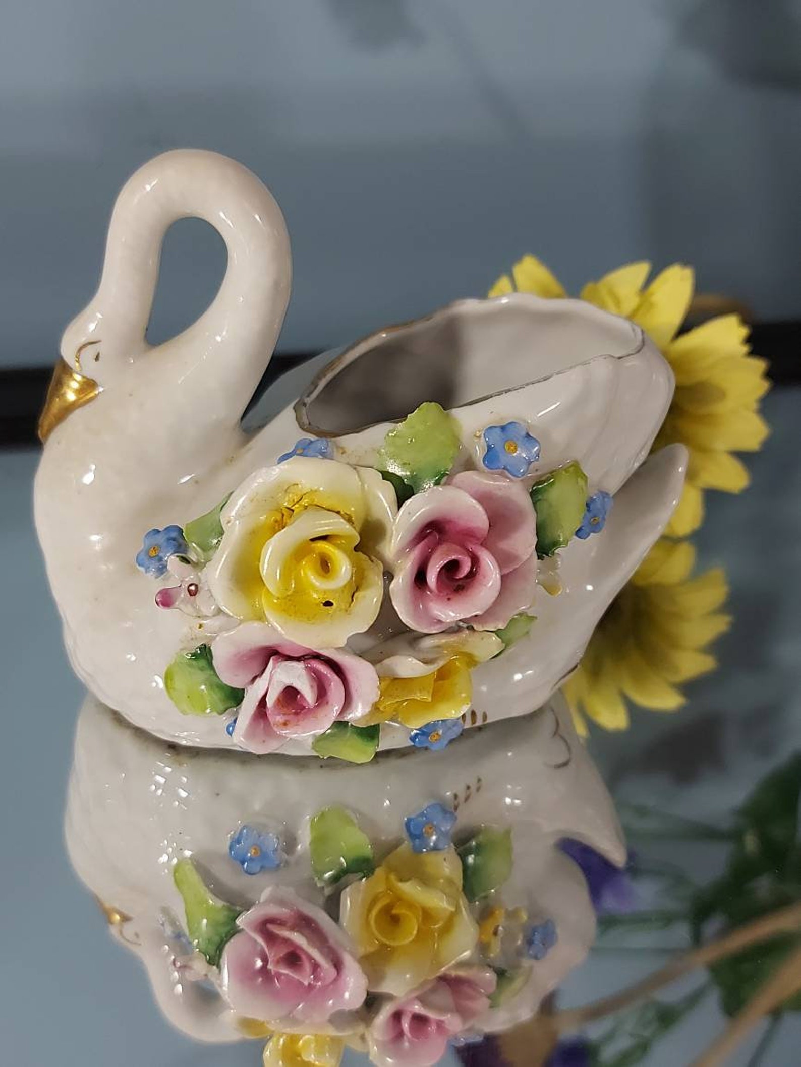 Capodimonte Swan Planter Decor Vintage Made in Germany - Etsy