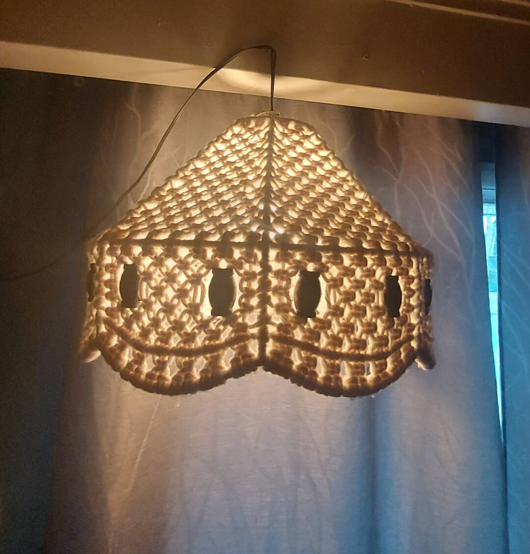 Macrame, Swag Lamp, Vintage Swag, White Macrame With Brown Beads ...