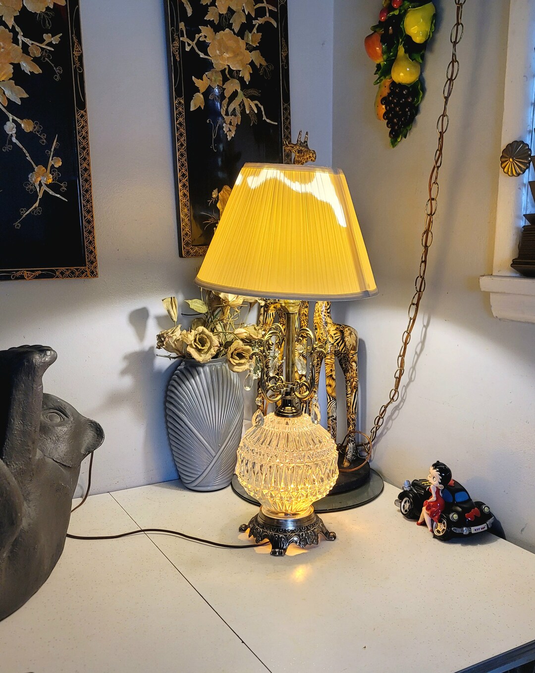 Table Lamp, Light up Base, 3 Way Lighting, Cut Glass, Table Lamp, Globe ...