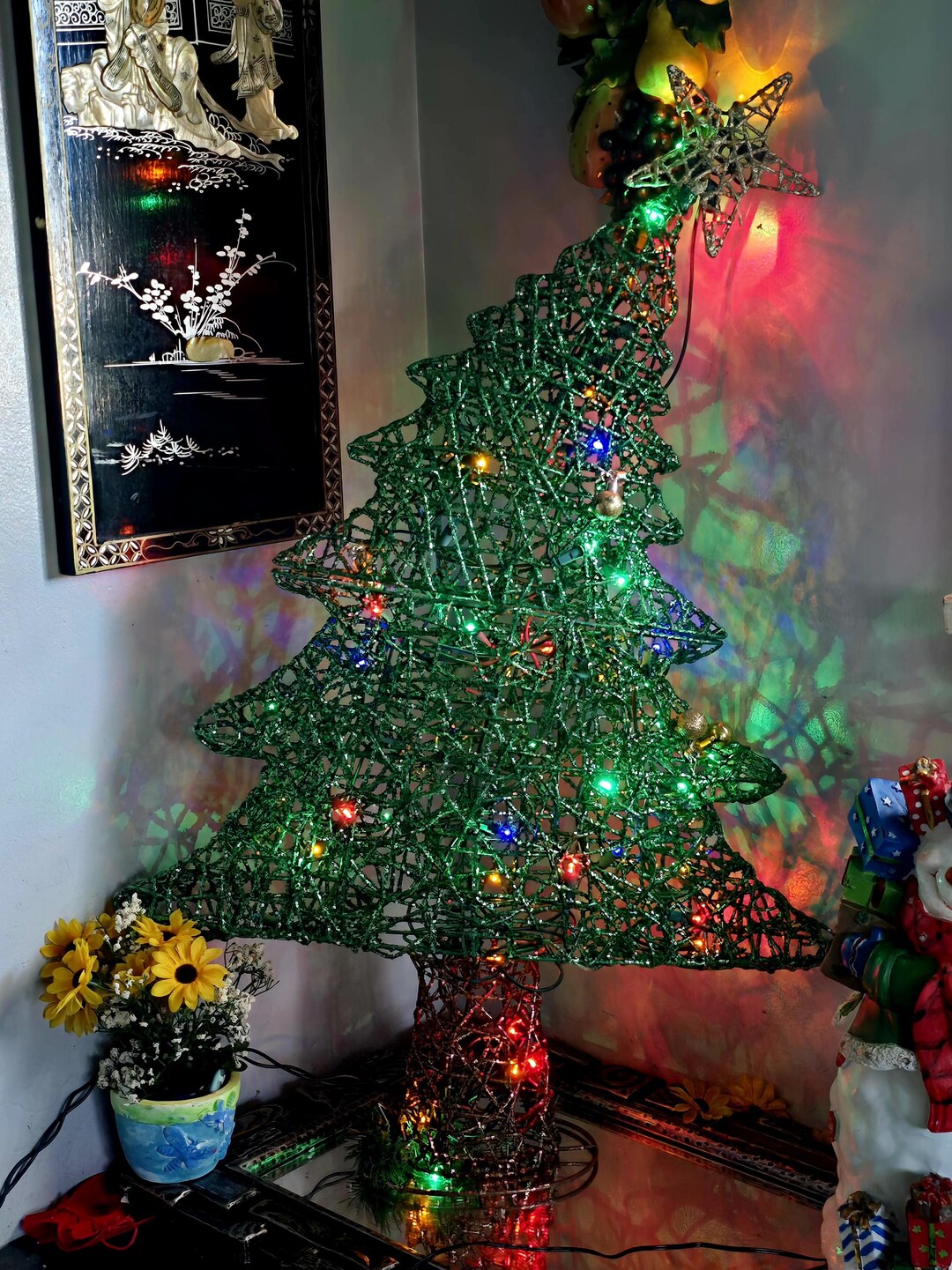 Wire Christmas Tree, Lighted Tree, Vintage, Christmas Decor, Holidays ...