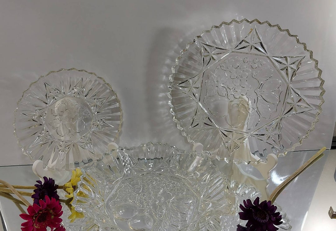 Crystal Serving Set, (3pcs.) Large Vintage, Serving Bowl, Serving Bowl ...
