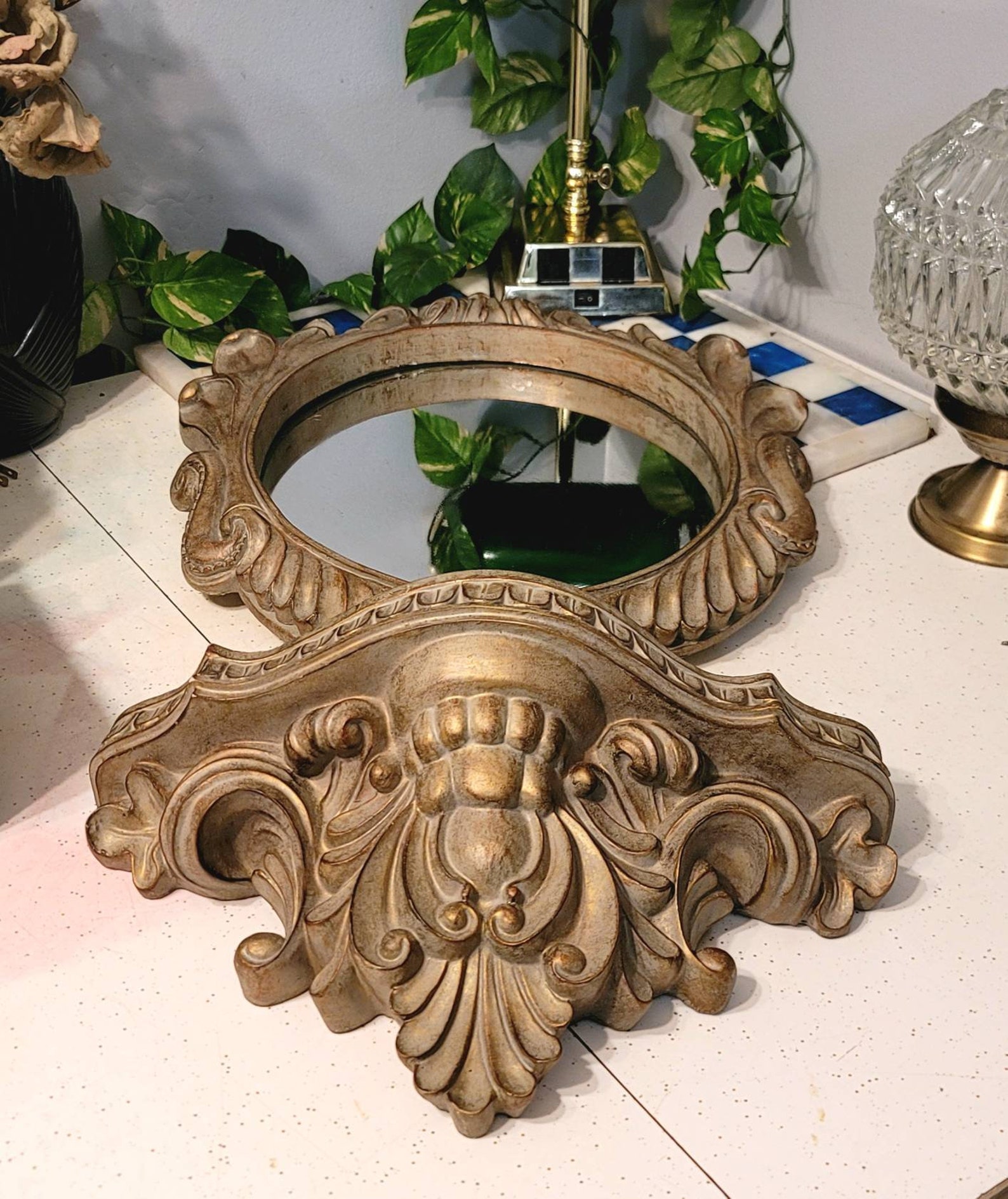 Wall Mirror W/ Matching Shelf/sconce, Ornate, Wall Sconce, Wall Mirror ...