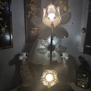 Lotus Floor Lamp, Table Lamp, Smokey Black, Panel Shade, Vintage 80s ...