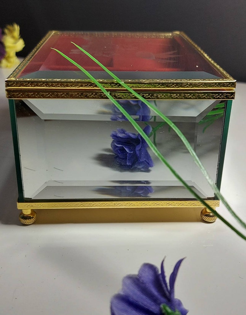 Musical Jewelry Box, Vintage, Etched Glass, Mirrored, Trinket Box ...