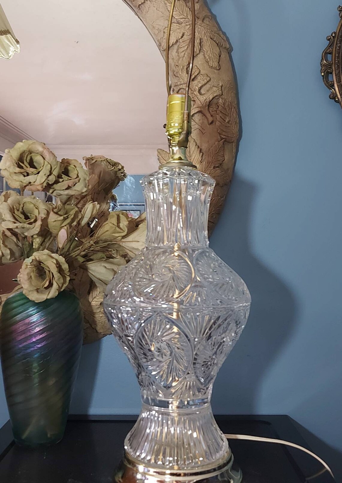 Large Crystal Lamp Large Vintage 80s Vintage Table Lamp | Etsy