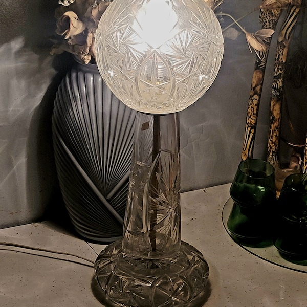 Antique Lead Crystal Table Lamp - Etsy