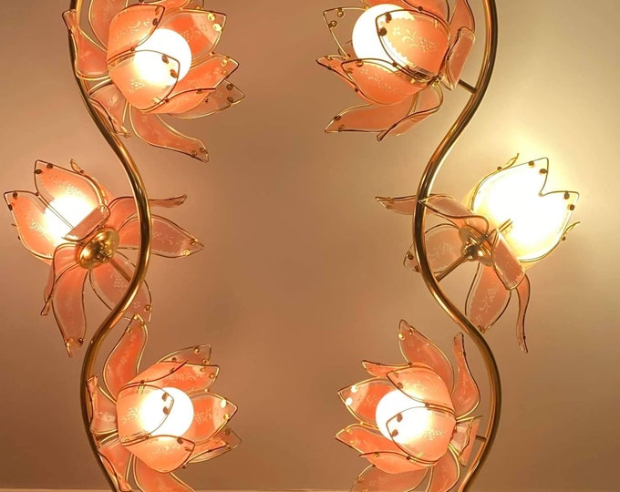 1 LEFT Pink Lotus Floor Lamp, Pink Lotus', Panel Shade, 3 Way Lighting ...