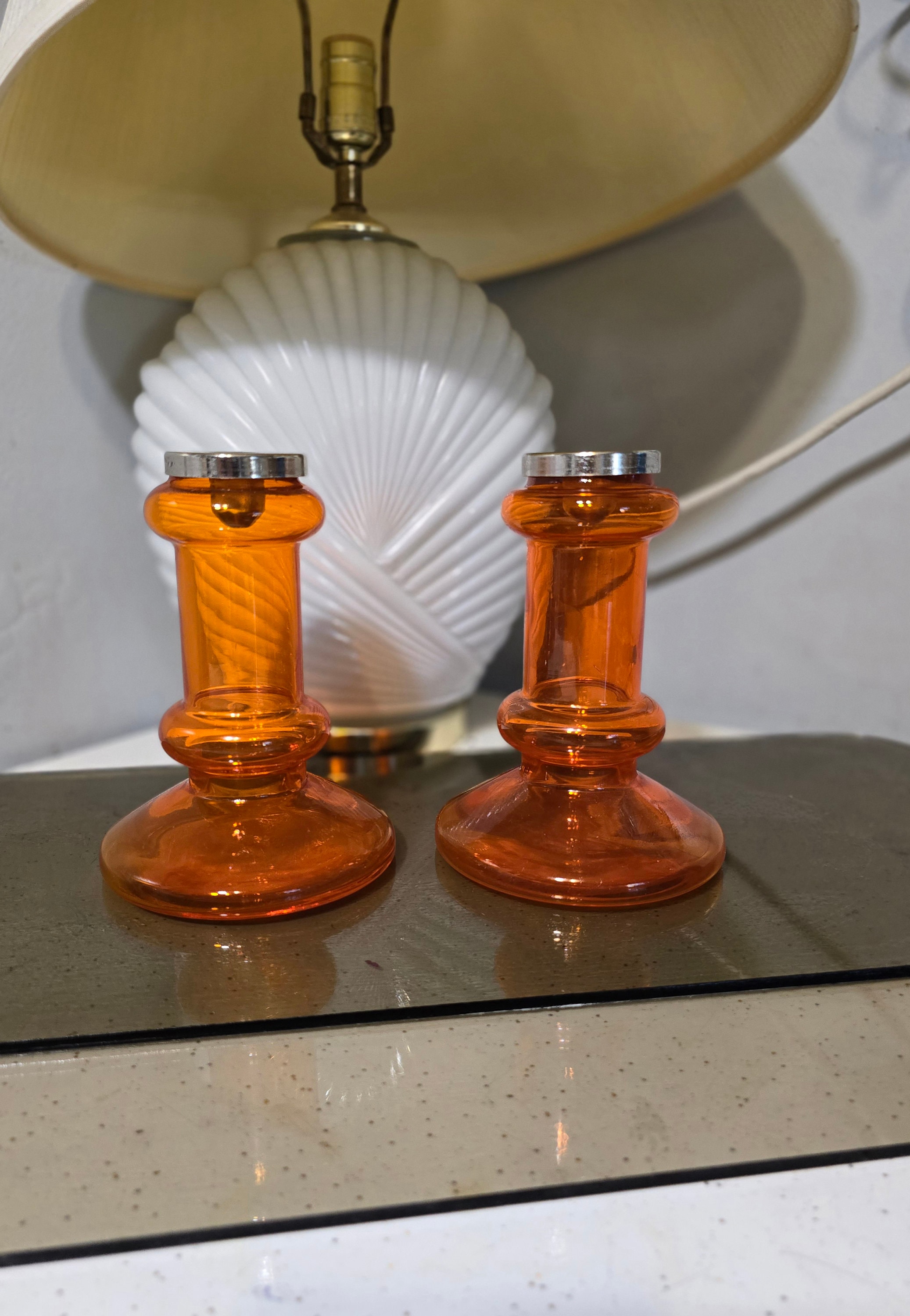 Candle Holders, Orange Glass, Vintage, Glassware, Home Decor,eq3 ...