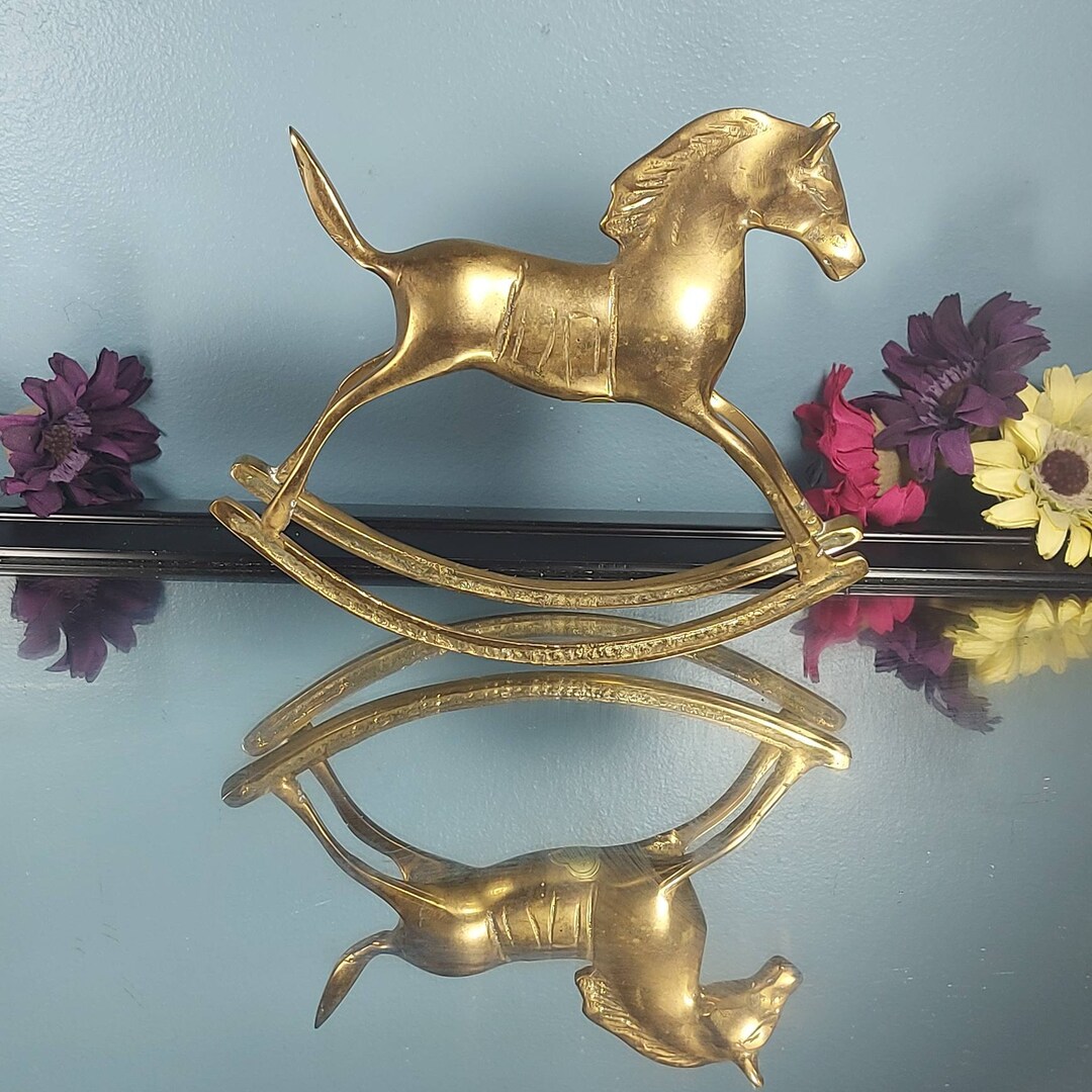 Brass Rocking Horse, Vintage Brass Horse, Nursery Decor, Animal Statue ...