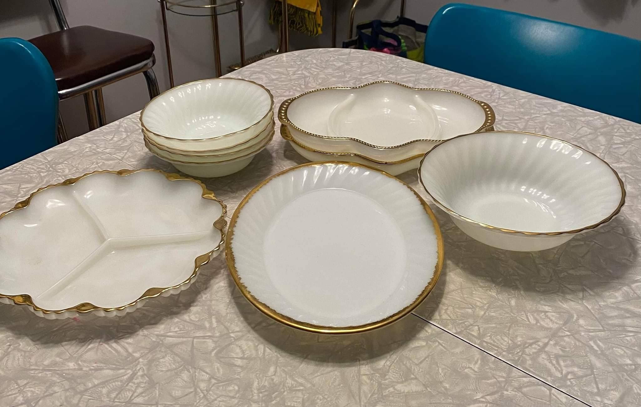 Fire King, Dishes, (9 Pcs)vintage, Milk Glass, Relish Dish, Serving ...