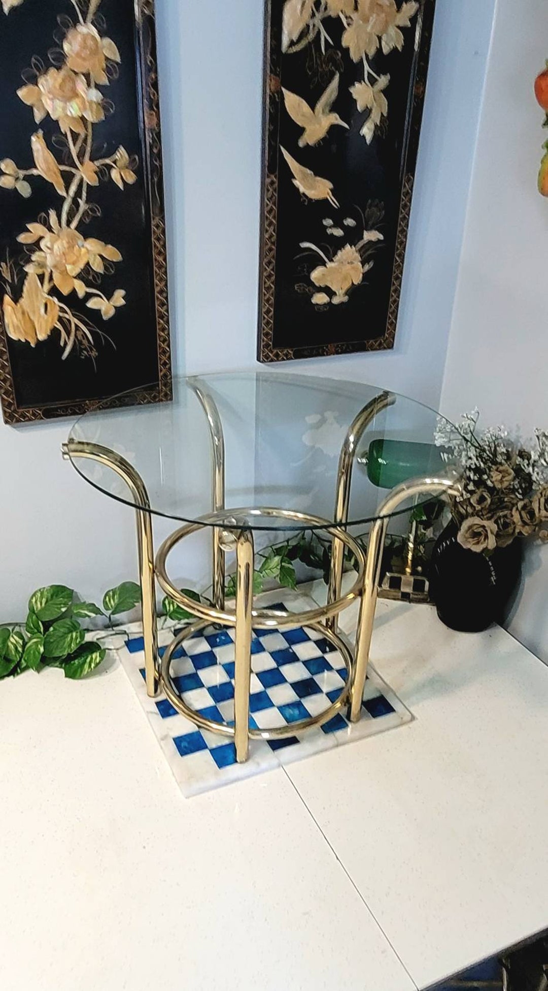 Brass&glass, Solid Brass, Round End Table, Brass Table, Glass Top ...