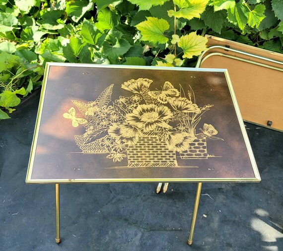 Folding TV Trays 2pcs Faux Wood Floral TV Table Tray bvintage Tv Table Flowers and Butterflies Tv Tray Snack Tray Dining serving Etsy