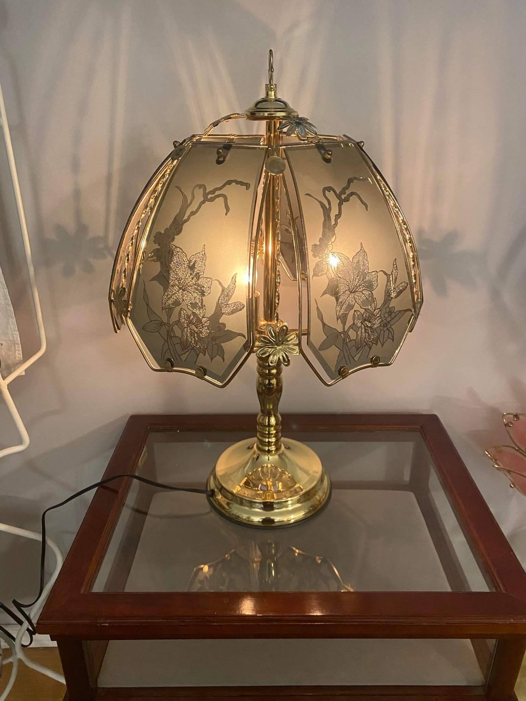 Touch Lamp, Tri-light, Brass and Glass, Smokey Black, Panel Glass ...