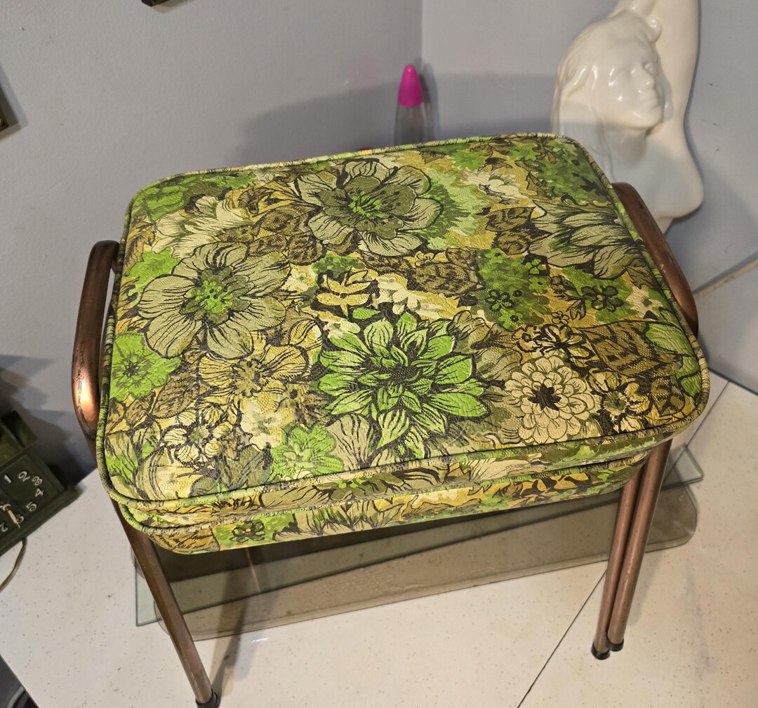 Stacking Stool, Vintage Stool, Retro, Green, Floral Print Stool, Vinyl ...