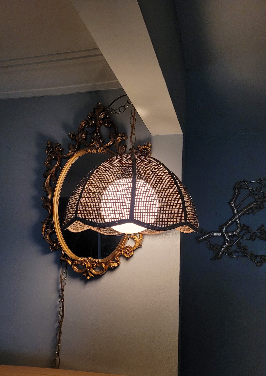 Swag, Wicker, Vintage Swag Lamp, Milk Glass Globe Shade, Swag Lamp ...