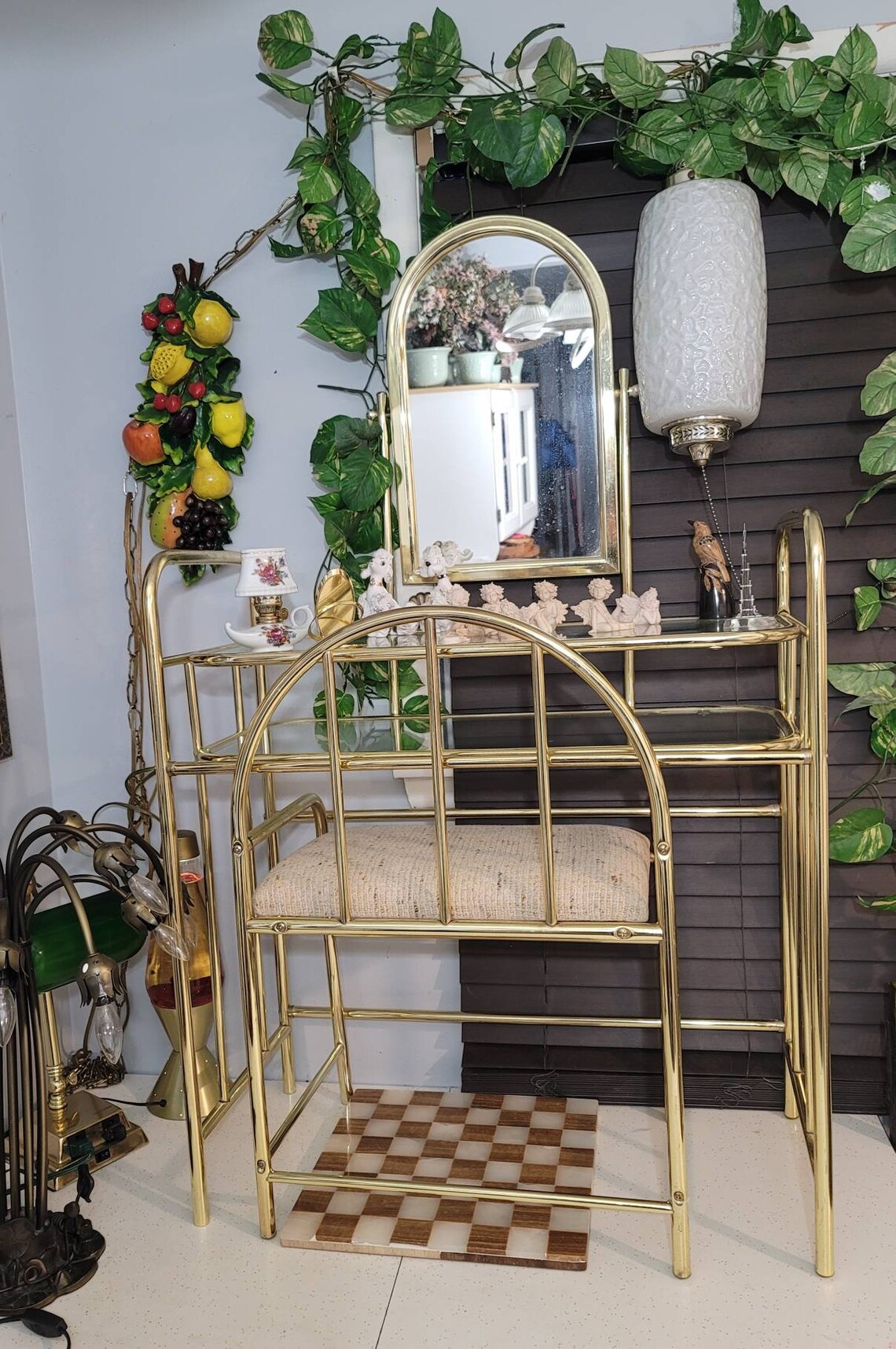 Brass Vanity Vanity Table With Chair Vintage Vanity Mirror | Etsy