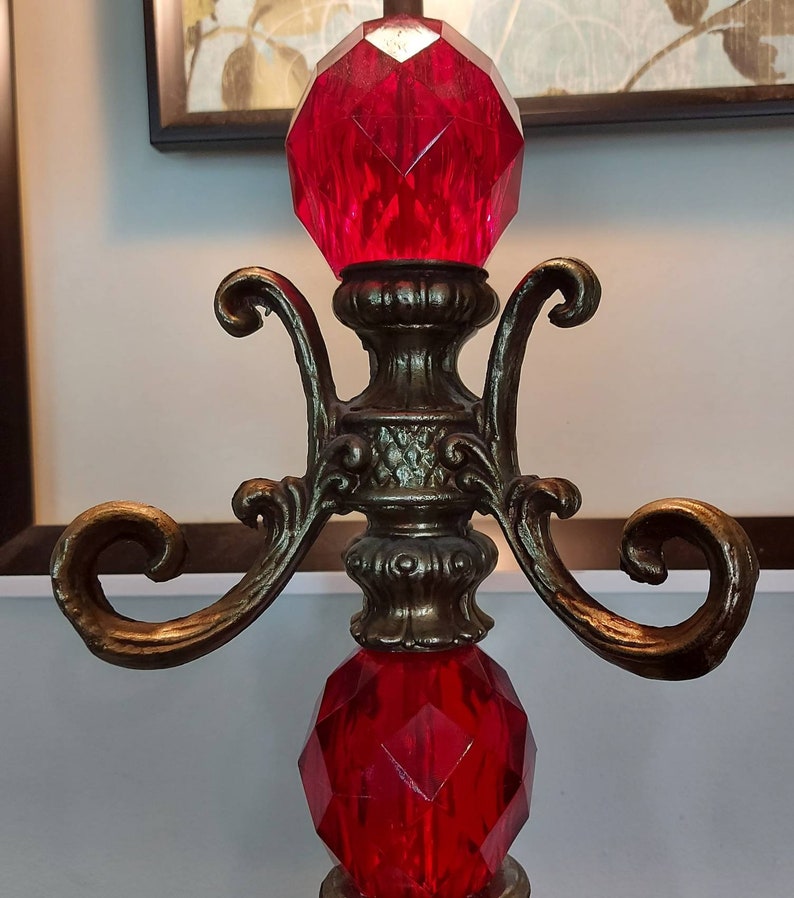 Antique Brass Cherub Lamp Vintage Ruby Red Glass Marble - Etsy