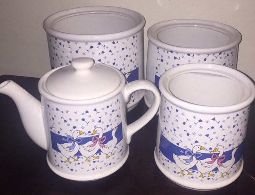 Ceramic Canisters, Duck Motif, Tea Kettle, Vintage, Ducks in Bowties ...