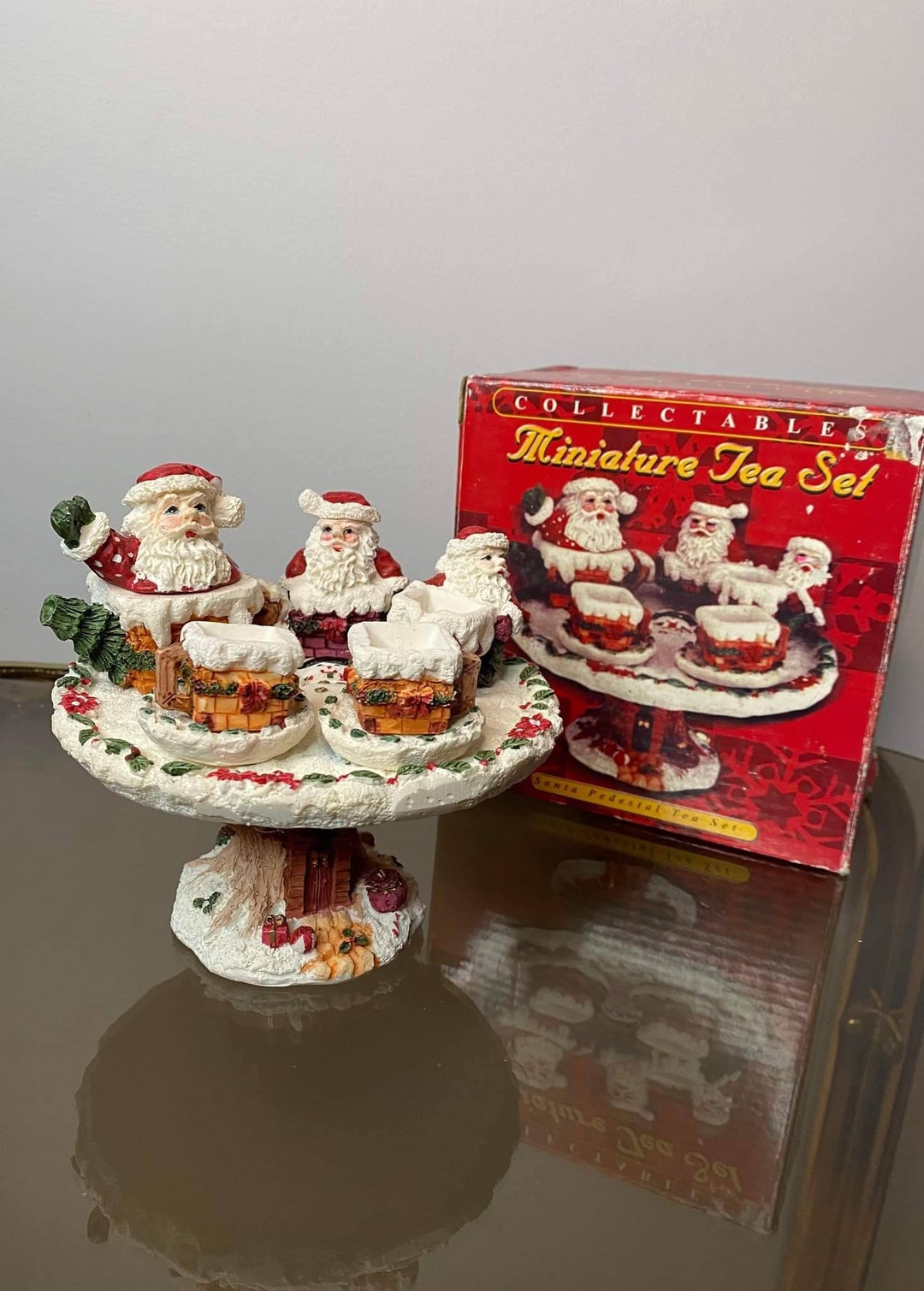 Christmas Tea Set, Collectible, Vintage, Resin Stone, Santa Tea Set ...