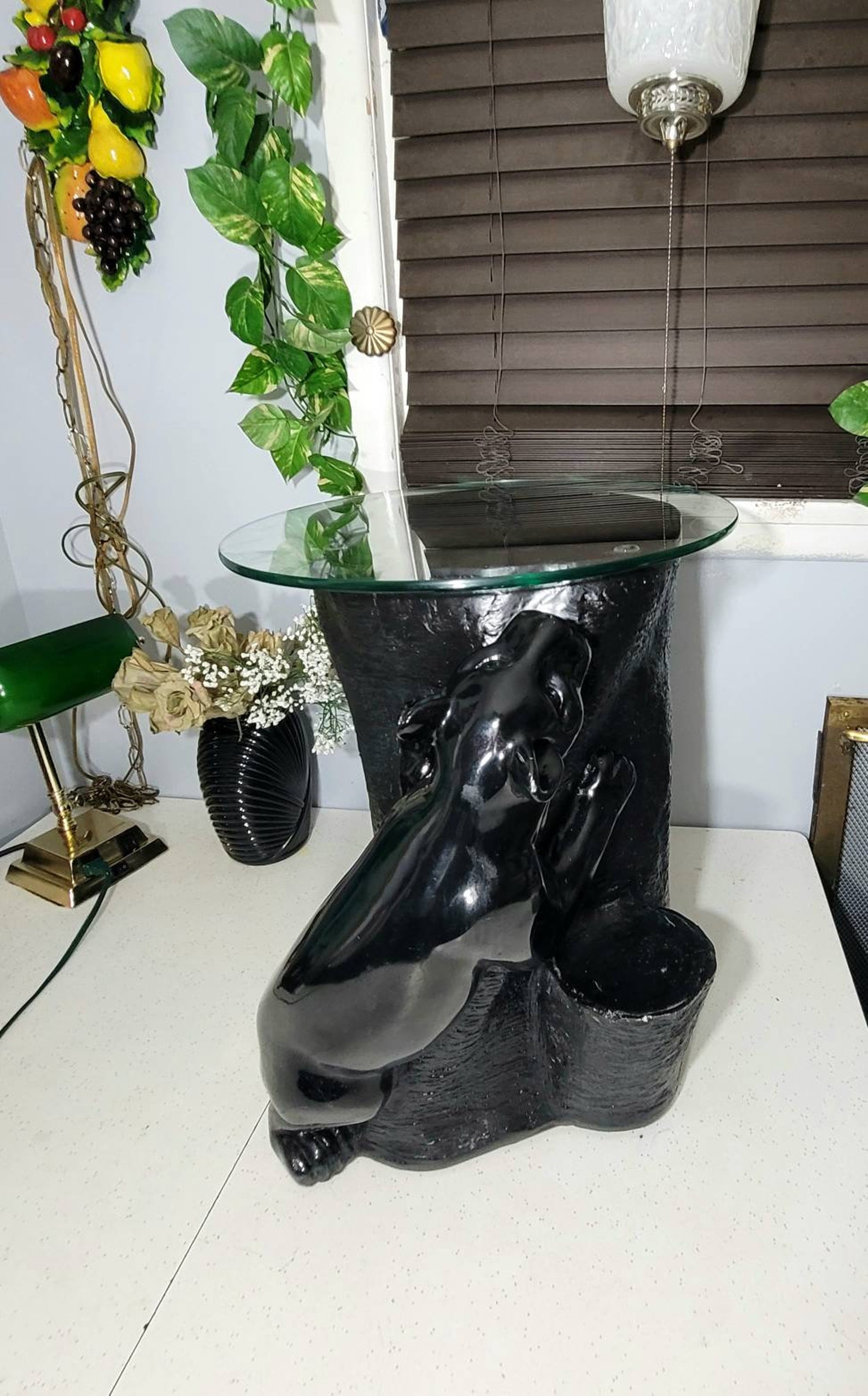 Black Panther Fiberglass Accent Table End Table Vintage | Etsy