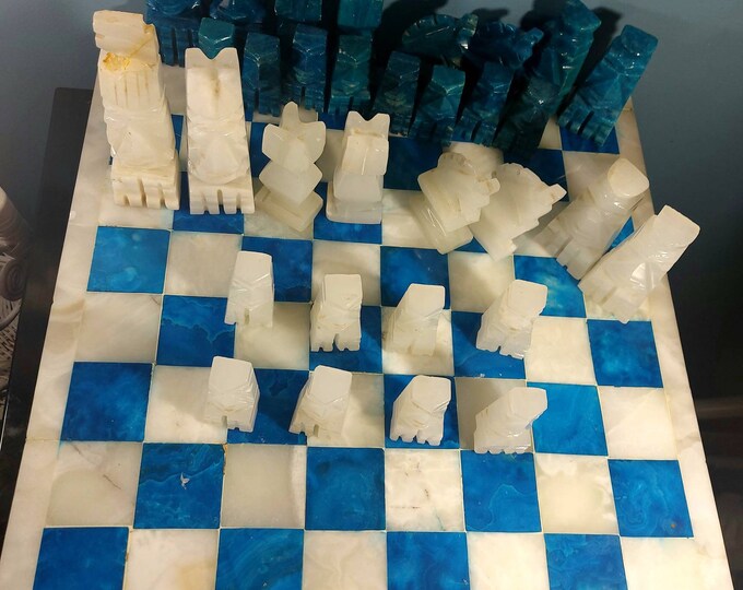 Marble Chess Pieces ONLY, Marble Checker Set, Blue Chess, Vintage 70s ...