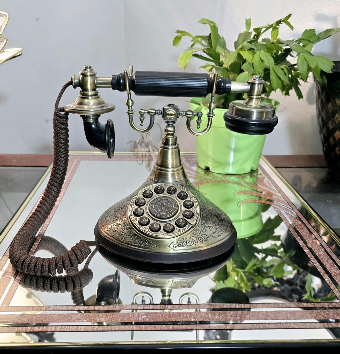 French Victorian Style Rotary Phone, Vintage Telephone, Prop, Brass, - Etsy