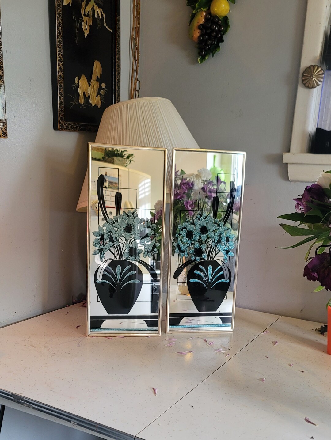 Pair of Etched Wall Mirrors, (2 Pcs) Framed Mirror, Vintage 80s, Etched ...