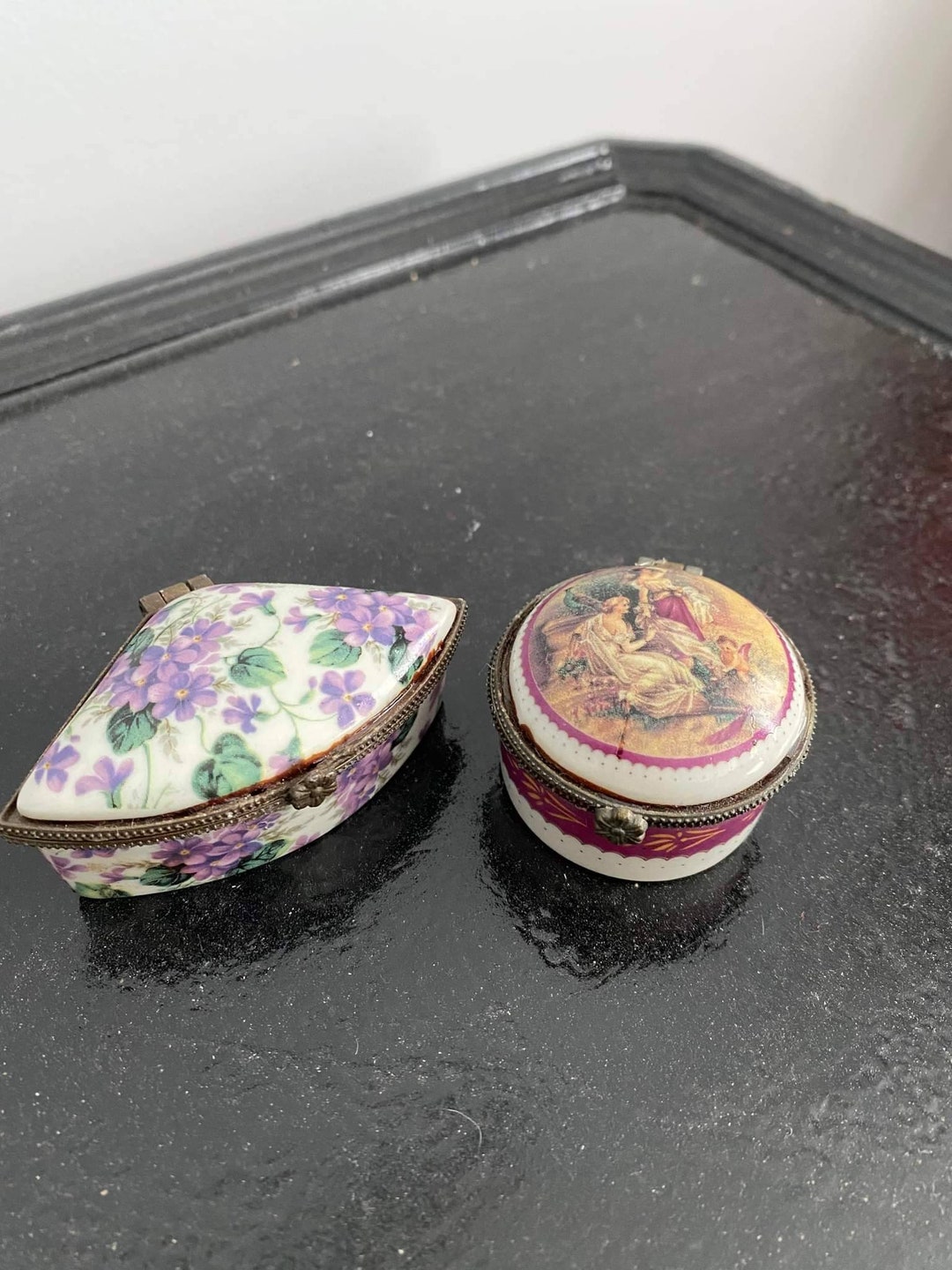 Medicine Box, Pill Container, Keepsake, Porcelain Pill Boxes, Vintage ...