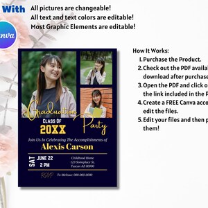 Digital 1 Page Editable Graduation Party Invitation With 3 Pictures 5in ...