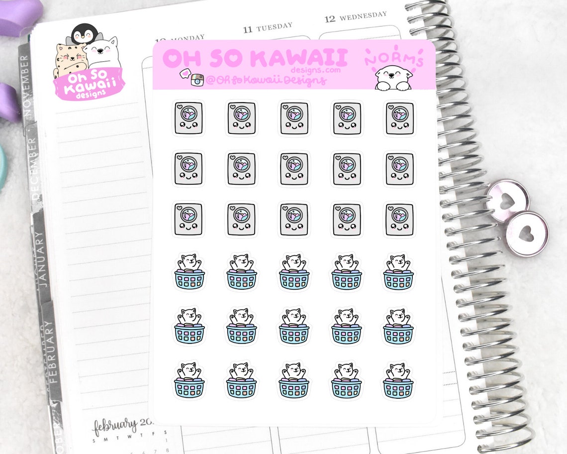 Kawaii Washing Machine Stickers Laundry Planner Stickers - Etsy